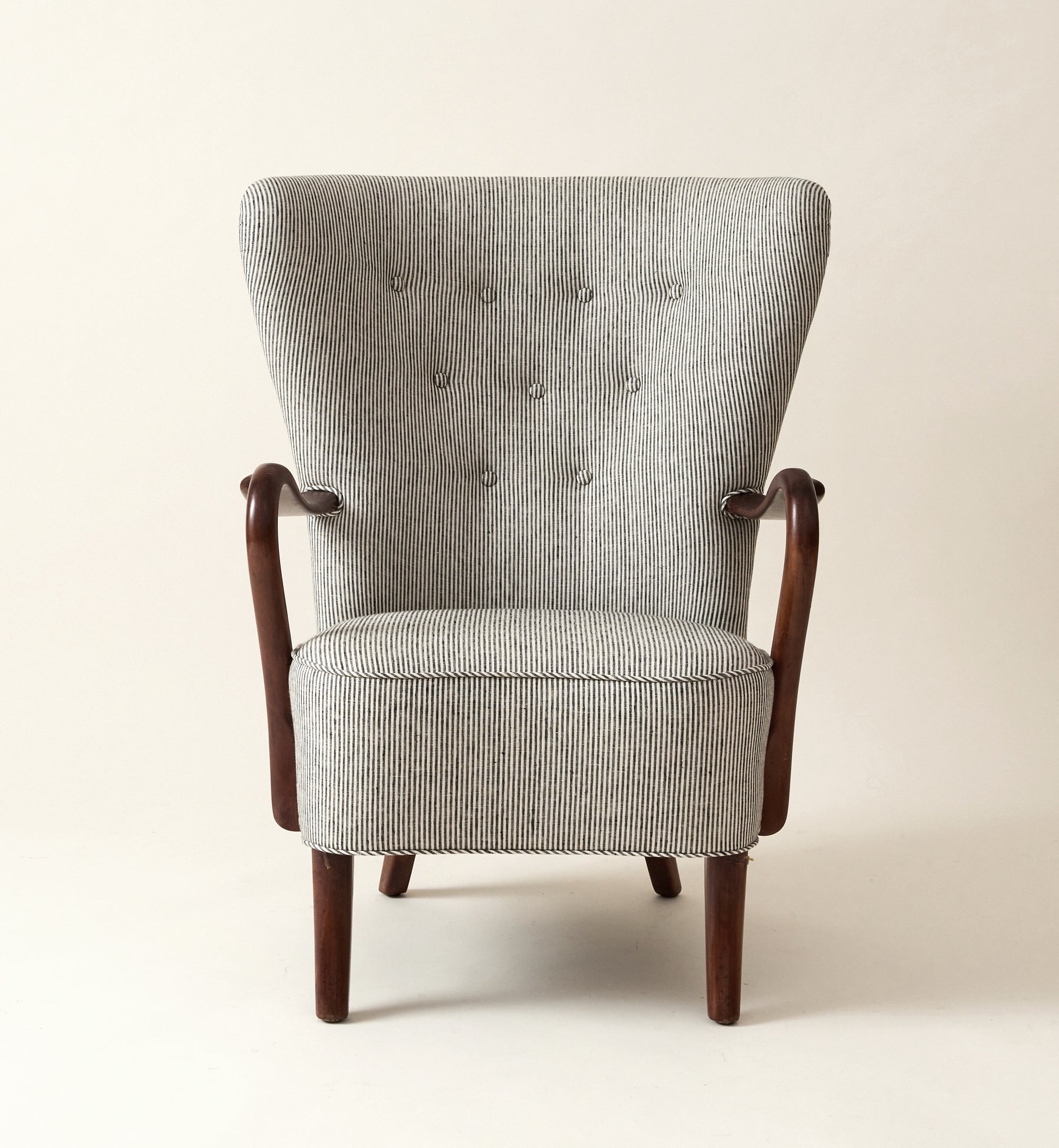 SOLD Alfred Christiansen High Back Easy Chair 23B in Striped Linen, 19 ...